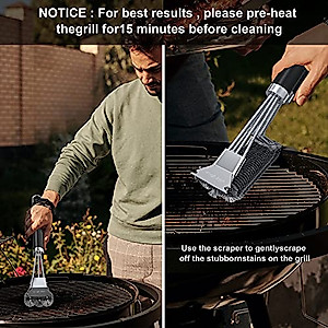 AJIJING Grill Brush and Scraper,2 Pack BBQ Grill Cleaning Brush 18" Stainless Steel Wire Bristle BBQ Grill Cleaner Brush Scraper Accessories for Gas Grill Weber Charcoal Porcelain Ceramic Iron Grill