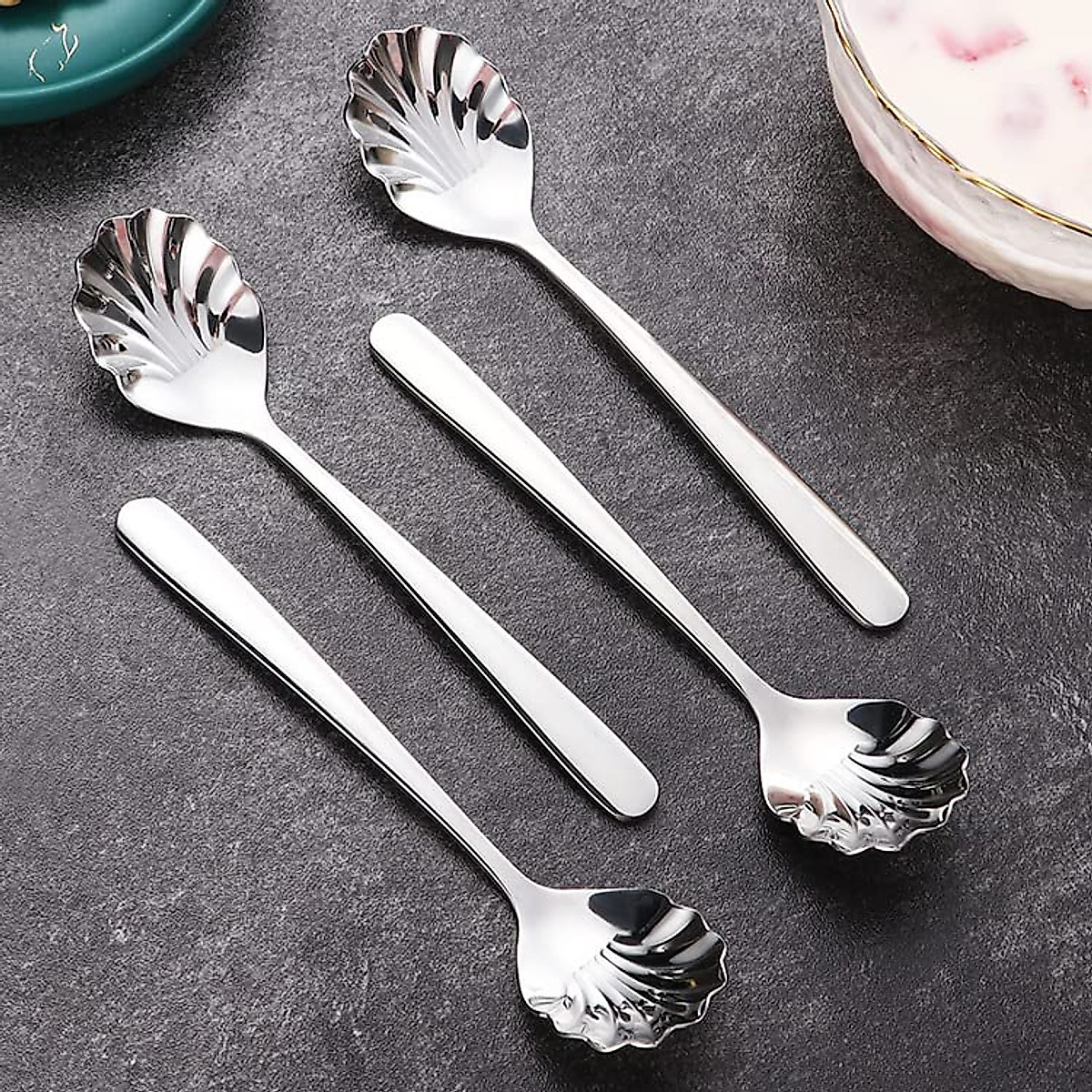 Csinos 304 Stainless Steel Spoon Shell Shape Flatware Spoon Dessert Spoon Set of 6