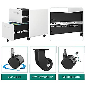 YITAHOME 2 Drawer Rolling File Cabinet, Metal Mobile Filing Cabinet with Lock Under Desk, Anti-Tilt File Cabinet for Legal/Letter Files in Commercial Office Home, White