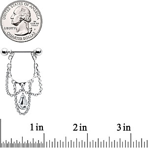 Body Candy Stainless Steel Clear Teardrop Chain Dangle Nipple Ring Set of 2 14 Gauge 5/8"