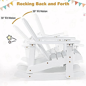 Giantex Wooden Adirondack Rocking Chair - Kids Outdoor Adirondack Rocker with Slatted seat, Smooth Rocking Feet, 300LBS Weight Capacity, Porch Rocking Chair for Balcony, Backyard, Poolside (1, White)