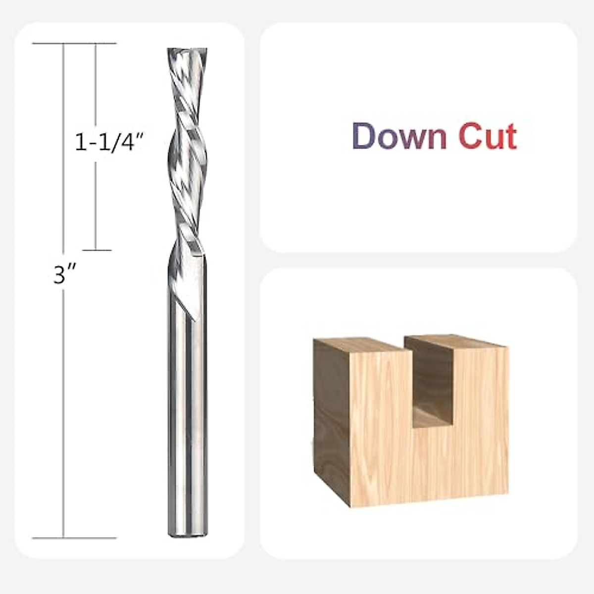 SpeTool Spiral Router Bits with Down Cut 1/4 inch Cutting Diameter, 1/4 inch Shank 3 inch Extra Long HRC55 Solid Carbide CNC End Mill for Wood Cut, Carving