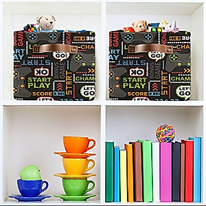 Foldable Storage Basket for Toys,Game Decorative Organizer Basket with PU Handles, Baskets for Shelves Home Closet Bedroom Living Room - 1 Pack