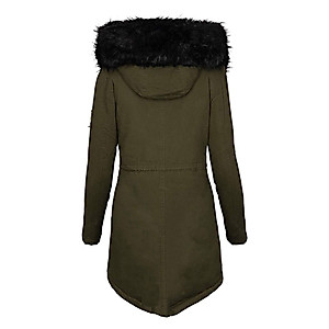 Aniywn Women's Winter Hooded Faux Sherpa Lined Parka Jacket Long Sleeve Solid Color Warm Coat Thicken Military Parka Jacket