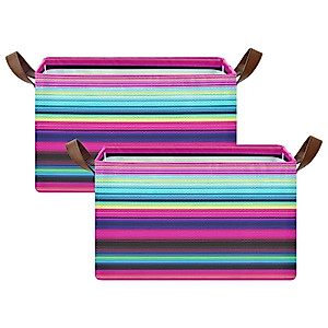 YETTASBIN Mexican Serape Blanket Stripes Storage Basket 1 Pack, 32L Large Collapsible Toys Clothes Organizer, Waterproof Closet Storage Bin with Handle for Shelves Laundry Bathroom Home Office Decor