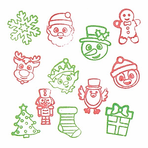 Baker Ross FC199 Christmas Self-Inking Stampers - Pack of 12, Ink Stamps, Stamp Set for Children, Ideal for Kids Arts and Crafts Projects