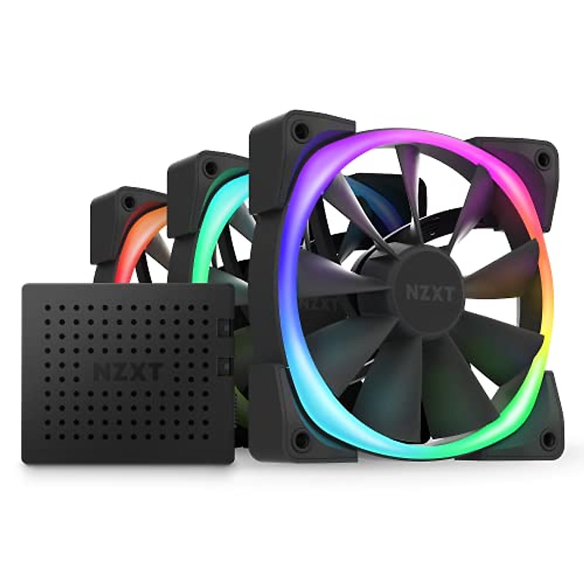 NZXT AER RGB 2-120mm - HF-2812C-TB - Advanced Lighting Customizations - Winglet Tips - Fluid Dynamic Bearing - LED RGB PWM Fan - Triple Fans (Lighting Controller INCLUDED) - Black
