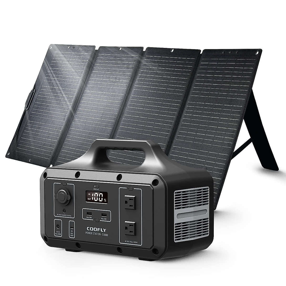 Solar Generator 1021Wh,Portable Power Station 1000W and 1x120W Solar Panel electric with 2x110V/1000W AC Outlets,Solar Power Generator with Lithium Battery Pack for Outdoor RV/Van Camping,Overlanding