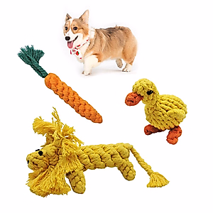 Andiker Dog Chewing Toys - 3PCS Cotton Rope Puppy Teething Cleaning and Training Durable Dog Plush Toys Lion&Carrot&Duck Toy for Boredom and Interactive Biting Rope Dog Chew Toys (Lion&Carrot&Duck)