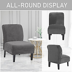 UCCONO Armless Accent Chair Slipcovers, Thick Velvet Slipper Accent Chair Covers Hotel Oversized Big Chairs, Removable Furniture Protector with Elastic Bottom, Machine Washable (Grey)