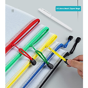 12-Pack Mesh Zipper Pouch Bags | A4 Zippered Pouches with Lanyard Design Perfect for Organizing & Protecting Documents and Items | Waterproof Zip Bags for Storage, Toy & Travel | 6 Colors Available.