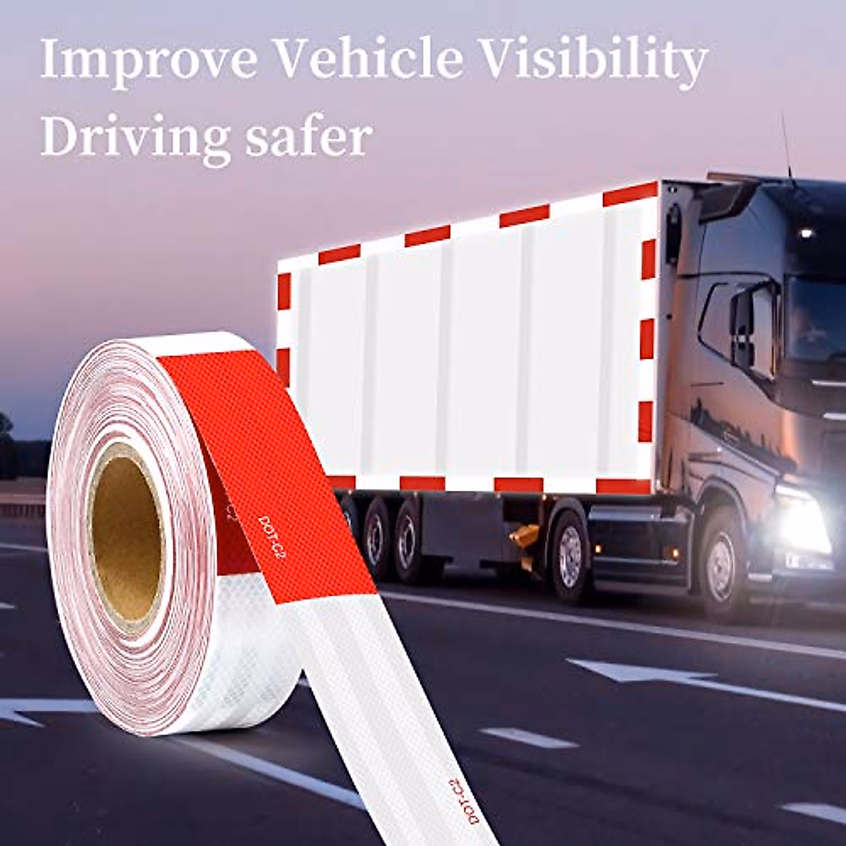 DIRZA Reflective Safety Tape 2 Inch x 151 Feet DOT-C2 Waterproof Red/White Adhesive Conspicuity Reflective Tape for Trailers,Cars,Vehicles,Boats,Signs,Warning