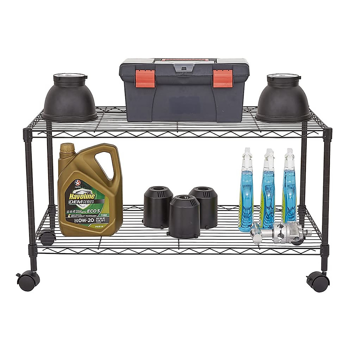 QXDRAGON Medium Adjustable, Heavy Duty Storage Shelving Unit on Wheel Casters, Metal Organizer Wire Rack, Black (2-Shelf, 35.43" L x 17.72" W x 19.29" H)