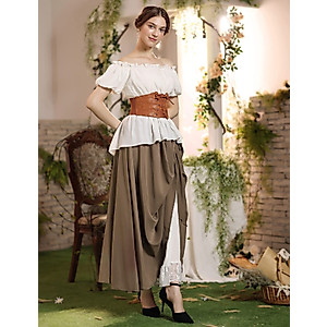 Scarlet Darkness Womens Maxi Skirt Victorian Renaissance High Waisted Double Layer Skirts Brown S