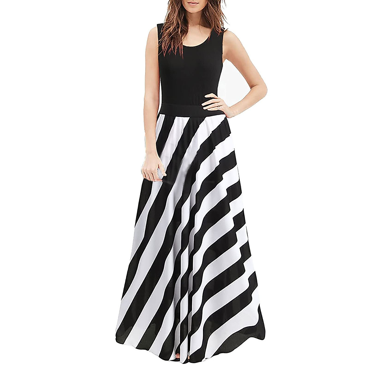 Casual Summer Dresses for Women 2023 Women's Casual Summer Sleeveless Mini Striped Pleated Dress Black