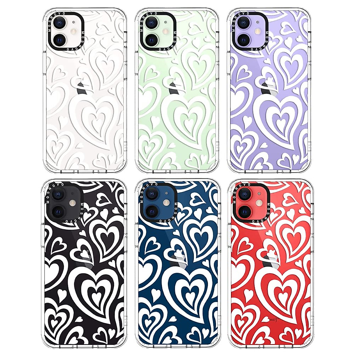 MOSNOVO Case for iPhone 12 Mini, [Buffertech 6.6ft Military-Grade Drop Protection] [Anti Peel Off Tech] Clear TPU Bumper Phone Case Cover Design - Twist Heart