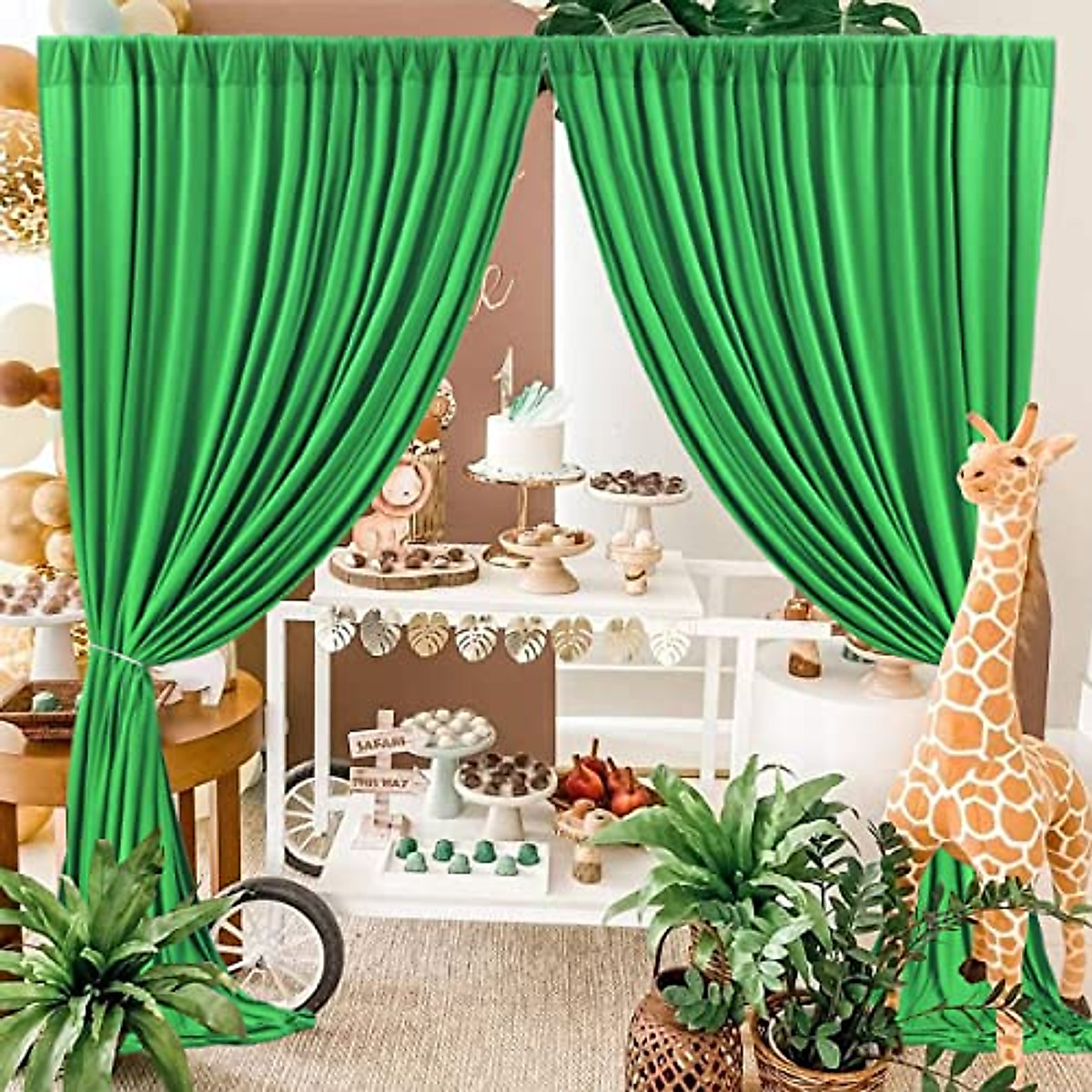 10ft x 7ft Green Backdrop Curtain for Parties Green Wrinkle Free Backdrop Drapes Panels for Baby Shower Birthday Party Photo Photography Photoshoot Polyester Fabric Background Decoration