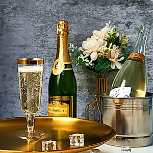 JOLLY CHEF 50 Pack Plastic Champagne Flutes Disposable 5 Oz Gold Rim Plastic Champagne Glasses Perfect for Wedding, Thanksgiving Day, Christmas