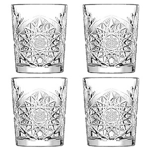 Hobstar Double Old Fashioned Glasses 12oz / 340ml - Set of 4 - Vintage Cut Glass Whisky Tumblers by Libbey