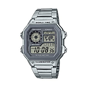 Casio Men's 10 Year Battery Quartz Watch with Stainless Steel Strap, Silver, 24.1 (Model: AE-1200WHD-7AVCF)