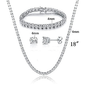Gemsme 18K White Gold Plated Wedding Jewelry Set Tennis Necklace/Bracelet/Earrings Sets Pack of 3