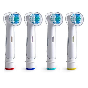 Replacement Brush Heads Compatible with Oral B Braun- Pack of 4 Precision Clean Electric Toothbrush Heads for Oralb PLUS 4 Bonus Protective Travel Covers – for Travel and Sanitary Convenience