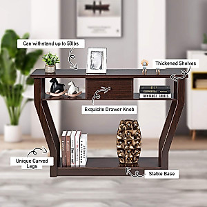 Giantex Console Table Modern Easy Assembly Entryway Table W/Storage Drawer and Bottom Shelf,Mufti-Functional Home Furniture for Hallway, Living Room, Bedroom,Office 47 Inch Accent Hall Table (Coffee)