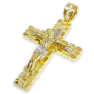 72 MM LONG JESUS CRUCIFIX NUGGET TEXTURED CROSS PENDANT CHARM REAL 10K YELLOW GOLD SG2108