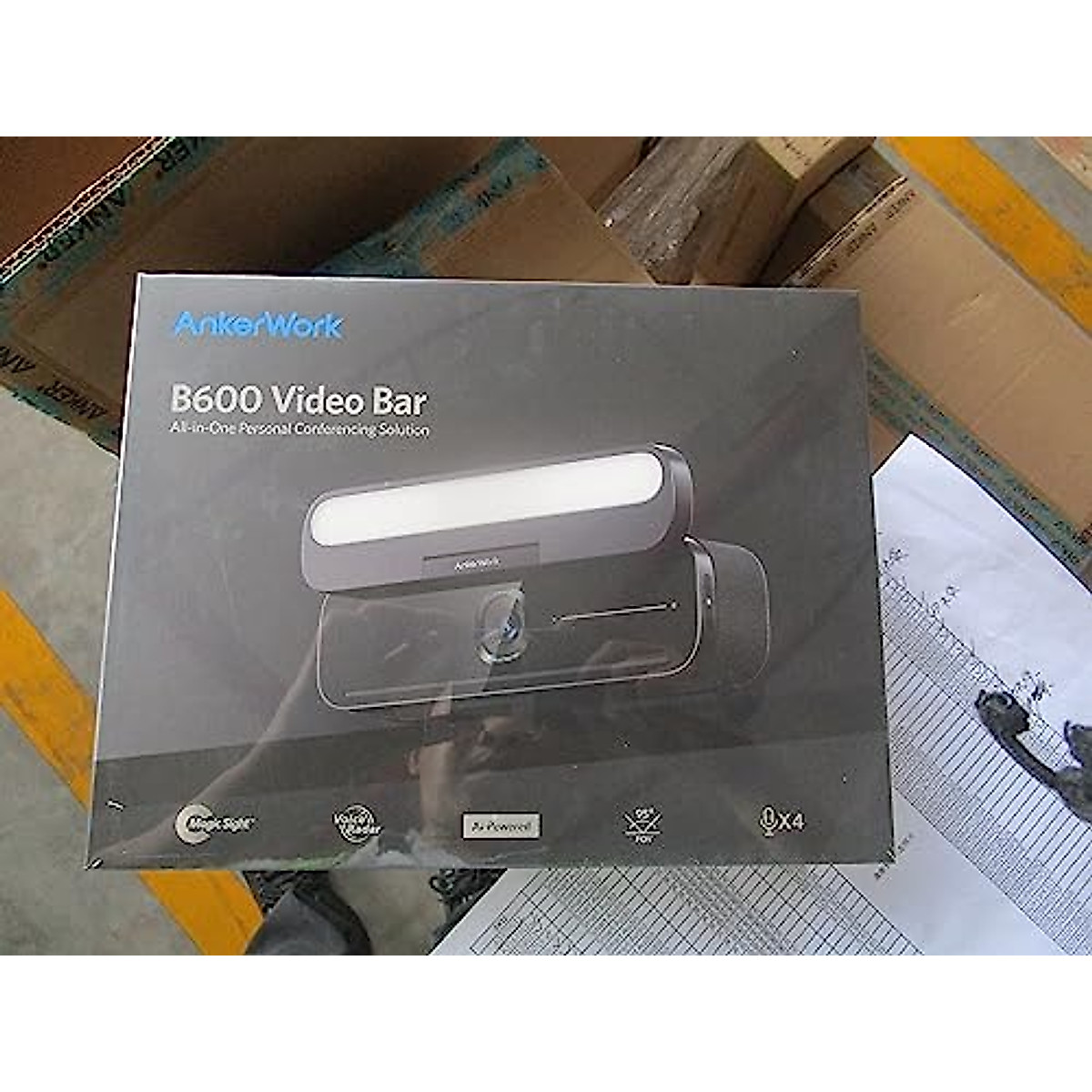 AnkerWork B600 Video Bar, 4-in-1 Design, 2K Computer Camera with Speaker and Microphone, Built-in Light, AI Video Conference Cam, Noise Cancellation, 4-Mic Array, Ideal for Remote Work