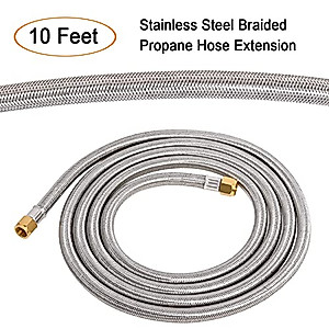 Propane Hose Extension Stainless Steel 10 Feet,3/8" Female Flare Includes 5 Conversion Coupling and Thread Tape,for RV, BBQ Grill, Propane Tank, Heater Braided Propane Gas Line