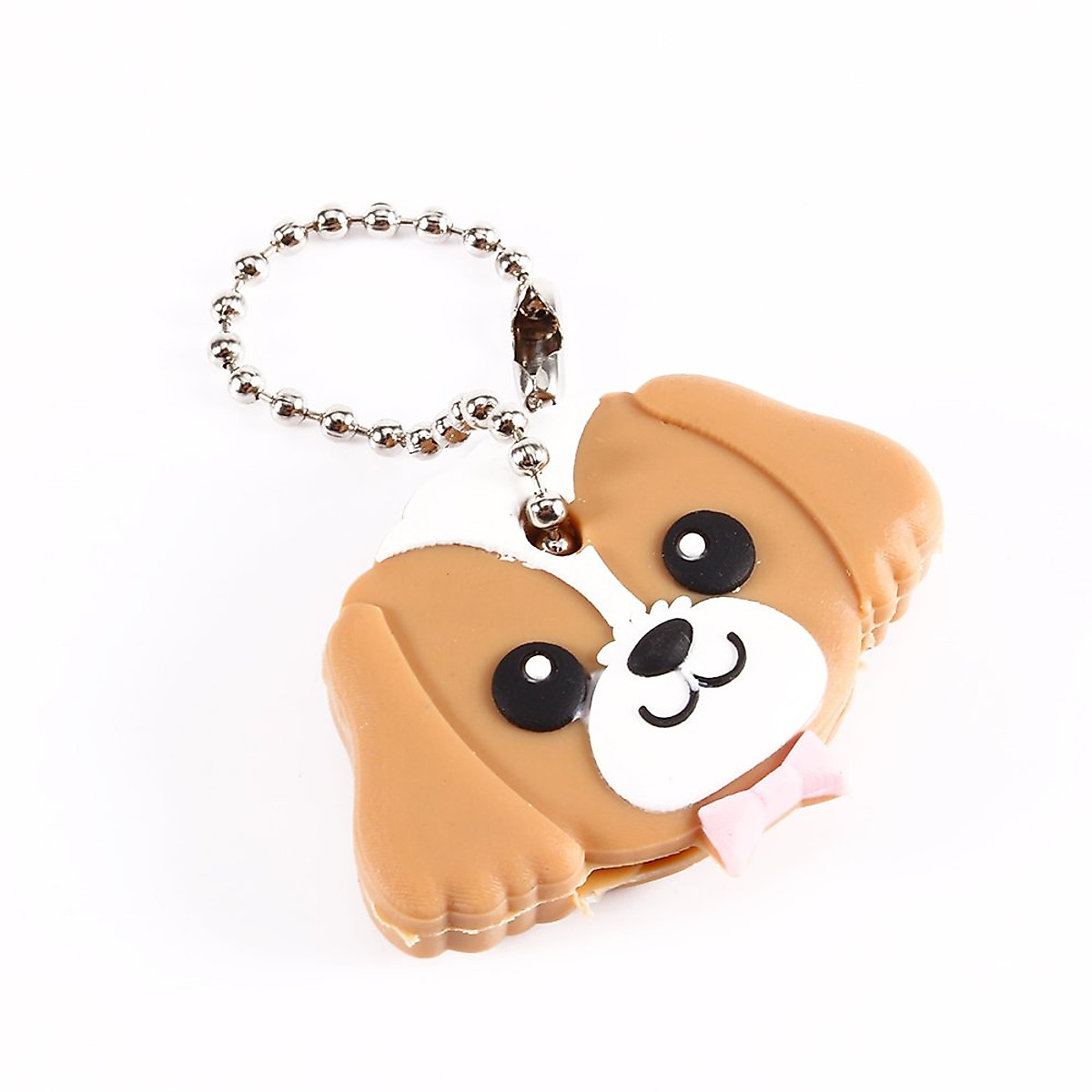 Key Cap Key Cover,Cute Dog Shape Key Cover,Lovely Cartoon Key Cap Keychain Key Holder with Pink Bowtie Key Identifier Caps Key Covers