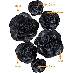 Letjolt Artificial Black Paper Flower Decorations for Wall Backdrop Wedding Birthday Baby Shower Bridal Shower Nursery Decor(Black Set 6)