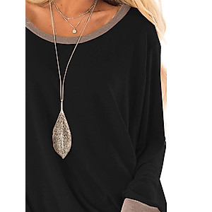 Fallorchid Womens Long Sleeve Tops Crew Neck Tunics Clothes Casual Color Block Sweatshirt A-black