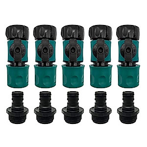 Plastic Garden Hose Quick Connect with Shutoff Valve Set Male and Female, 3/4” Quick Connectors with Valve for Water Hose Coupling, Quick Release Kit Hose Fittings and Adapters (5 Sets/ 10 Pc)