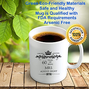 WOHR 60th Anniversary Mugs for Couple 60th Wedding Gifts for Parents Anniversary Couple Mugs Set 60th Couples Mugs Gag Gift Ideas for Wife Husband Ceramic Coffee Cups Mr Mrs 11oz 2-pack