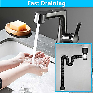 Bathroom Sink Drain Kit P Trap Bathroom Sink - Anti-Odor Flexible Expandable Sink Drain Pipe Snappy Trap with Built in Anti-clogging Stopper for 1-1/4'' & 1-1/2'' Drain Hole or RV Sink Drain
