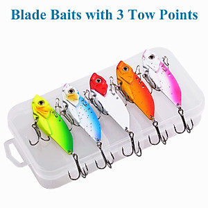 Blade Bait Fishing Spoon Lures, 5pcs Hard Metal Blade Baits VIB Lures for Bass Walleye Trout Spinner Spoon Blade Swimbait Freshwater Saltwater Fishing Tackle Lures
