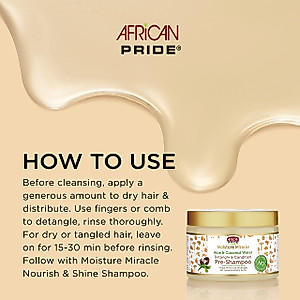 African Pride Honey & Coconut Oil Pre-Shampoo, Shampoo & Conditioner - Repair & Replenish Moisture for Natural Coils & Curls, 12 Oz & 16 Oz