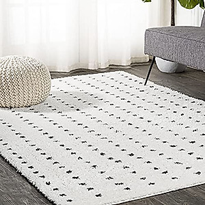 JONATHAN Y MOH400A-8 Pele Modern Geometric Shag Indoor Area-Rug Bohemian Polka Dot Easy-Cleaning Bedroom Kitchen Living Room Non Shedding, 8 X 10, White/Black