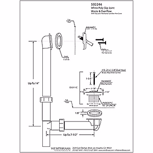 Westbrass 592244-62 White 1-1/2" Tubular Trip Lever Bath Waste Drain Kit, Matte Black