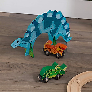 KidKraft Adventure Tracks™: Dino World T-Rex Tremor Cave 15-pc. Wooden Train Track and Vehicle Play Set, Gift for Ages 3+