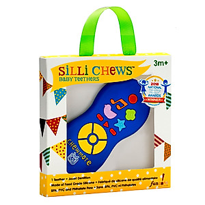 Silli Chews Remote Teether for Baby Remote Control Teething Toys for Babies Infants and Toddlers | Kids Chewable Pretend Play Baby Teether Blue Silicone Silly Chew Toy (Chewmote)