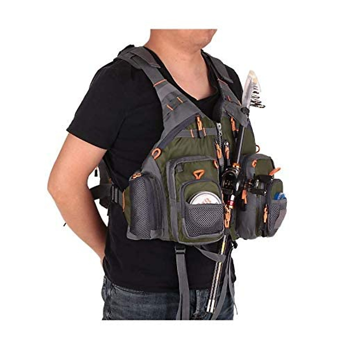 Fly Fishing Vest, Fishing Safety Life Jacket for Swimming Sailing Boating Kayak Floating Multifunction Breathable Backpack for Men and Women Vest/Kayak (Army Green, with Foam)