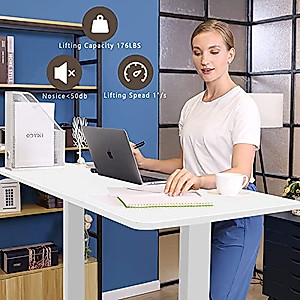 LCVXYERQ 55x24inch Adjustable Desk Electric Standing Desk Sit Stand up Desk Height Adjustable Home Office Workstation Memory Preset with Splice Table Plate White