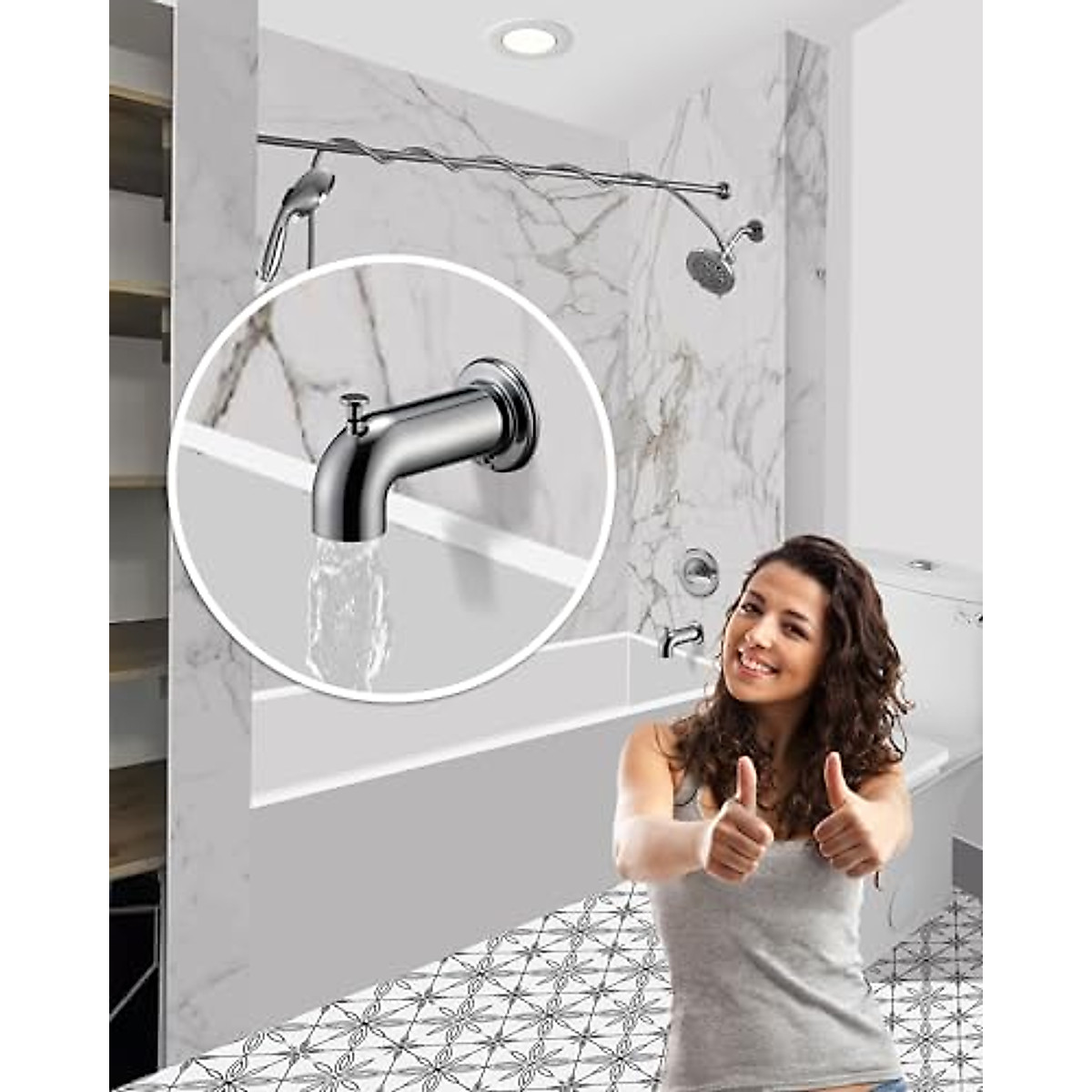 LOCALAND Slip-On Extra Long Tub Spout with Diverter, 1/2 Inch Slip Fit Connection,Chrome Plated