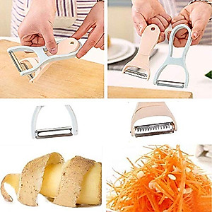 Herb Scissors Set - Kitchen Chopping Shears Multipurpose Herb Cutting Scissors with Stainless Steel 5 Blades and Cover, Cleaning Comb, Green Onion Cutter, Vegetable Peeler Kitchen Gadgets