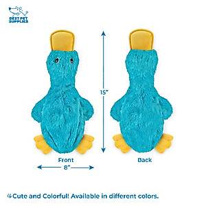 Best Pet Supplies Crinkle Dog Toy for Small, Medium, Cute No Stuffing Duck with Soft Squeaker, Fun for Indoor Puppies and Senior Pups, Plush No Mess Chew and Play - Turquoise, Large