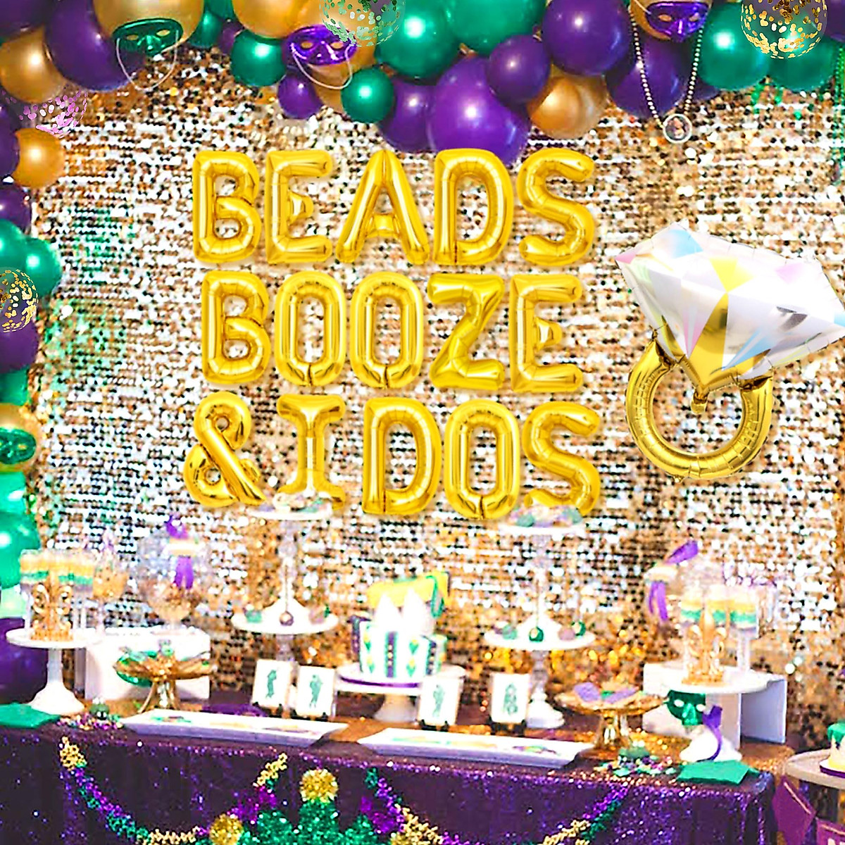 41 PCS Beads Booze & I Dos Balloons Sign Mardi Gras Party Decorations Mardi Gras Balloons New Orleans Bridal Shower Decorations Bachelorette Party Decorations