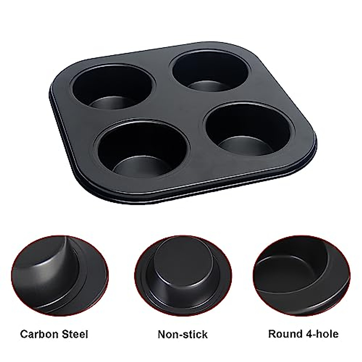 4 Cup Muffin Pan, Bakeware Non-stick Cupcake Baking Pan Mini Pie Pans, Air Fryer Small Oven Cupcake Baking Pan Non Stick No Toxic Bakeware, Heavy Duty Carbon Steel Muffin Tray for Oven Baking (2PCS)
