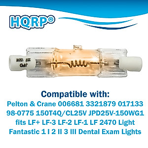 HQRP 2-Pack R7s Base Light Bulb 150W 25V Dental Halogen Lamp Compatible with Pelton & Crane LF+ LF-3 LF-2 LF1 LF 2470 Light Fantastic 1 I 2 II 3 III 6520000000158